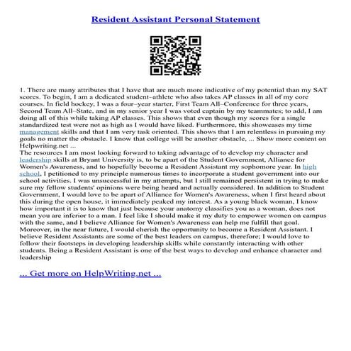 Resident Assistant Personal Statement | PDF