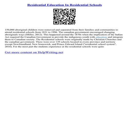 Residential Education In Residential Schools | PDF