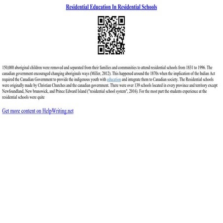 Residential Education In Residential Schools | PDF