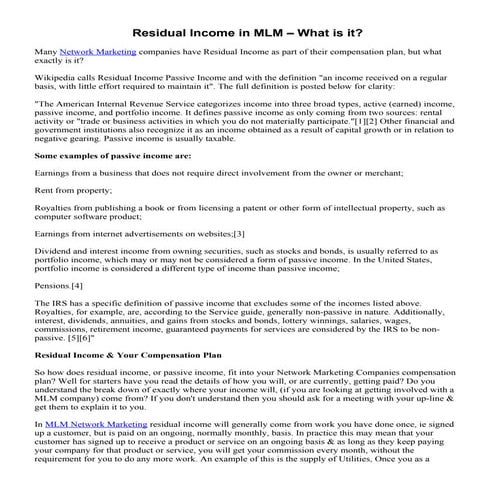 Residual income in MLM - What is it? | DOC