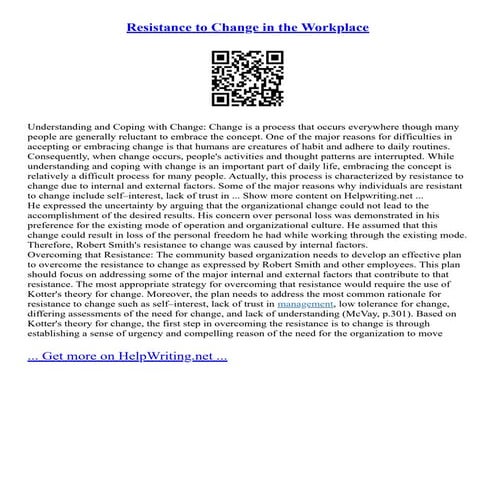 Resistance To Change In The Workplace | PDF