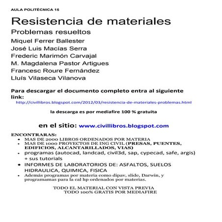 Resistencia de materiales. problemas resueltos ferrer | DOC