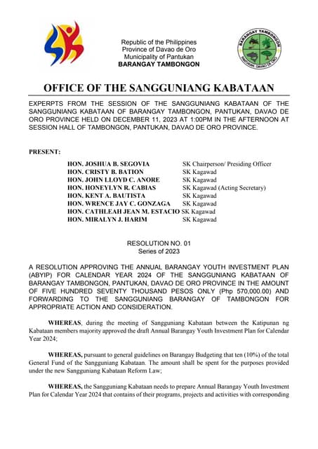 BRGY. 6 RESOLUTION NO. 28 Series of 2019 VAWC | PDF