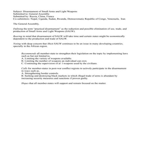 MUN Resolution on SALW | ODT