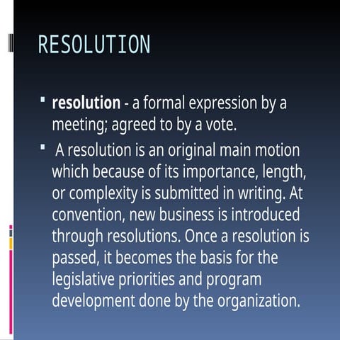 RESOLUTION MAKING for Secondary Supreme Learners Government (SSLG) | PPT
