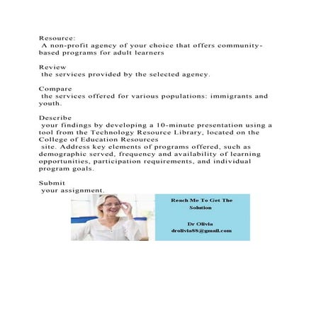 Resource A non-profit agency of your choice that offers community.docx