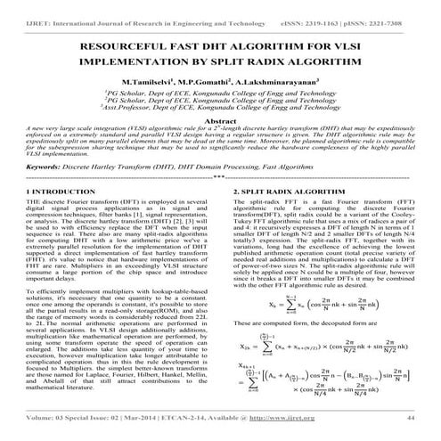 Resourceful Fast Dht Algorithm For Vlsi Implementation By Split Radix Algorithm Pdf