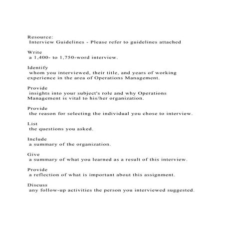 Resource Interview Guidelines - Please refer to guidelines at | PDF