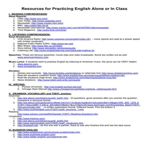 Resources For Learning English | PDF
