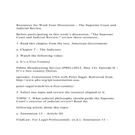 Resources for Week Four Discussion – The Supreme Court and Jud.docx