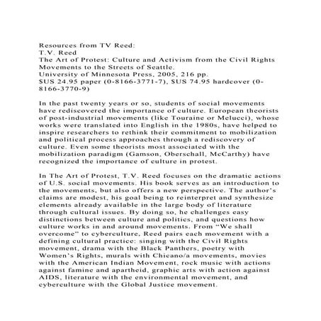 Resources from TV ReedT.V. ReedThe Art of Protest Culture an.docx