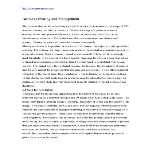 computer notes - Resource sharing and management | DOC