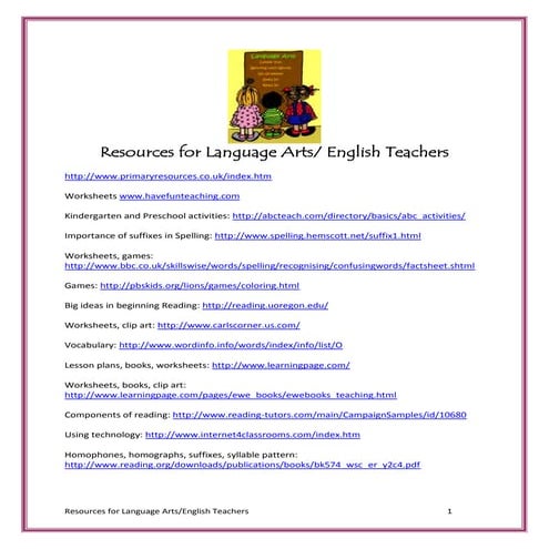 Resources Language Arts | DOCX | Education