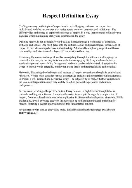 Essays On Respect. Lawrence Memorial/Regis College | PDF