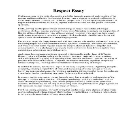 Respect Essay. Respect essay for students to copy - inhisstepsmo.web ...