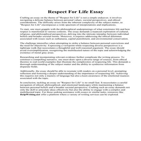 Respect For Life Essay. 005 Essays On Respect Essay Example Adoption ...