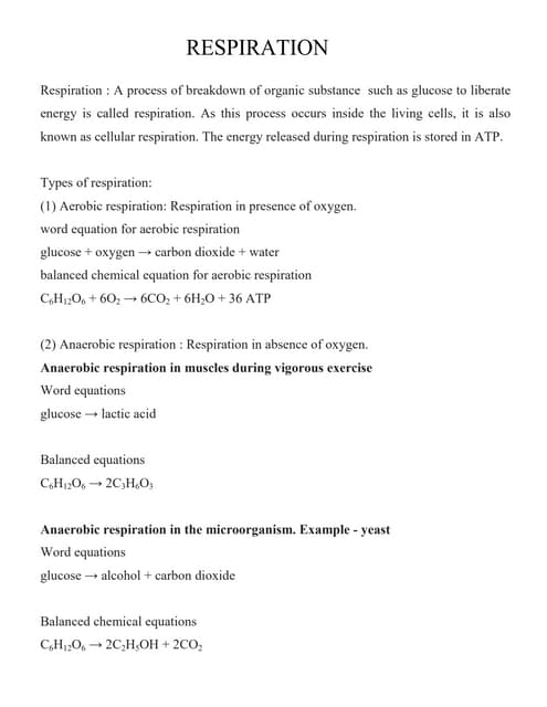 Chapter 10 Respiration Lesson 1 - Aerobic and Anaerobic Respiration and ...