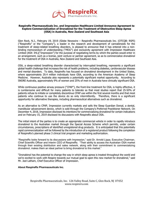 Respirerx presentations