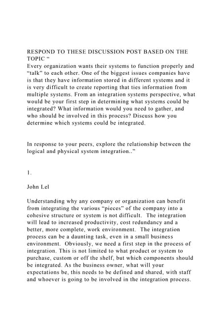 Respond to THE two post below separately of your colleague.docx