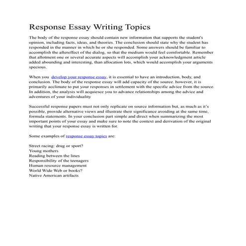Response essay writing topics | PDF
