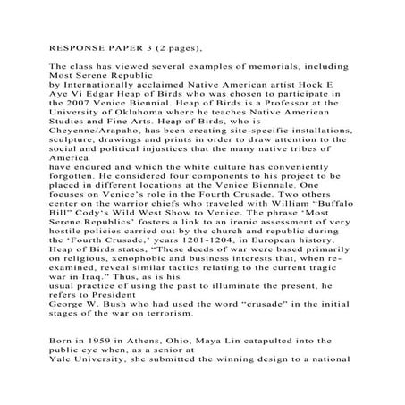 RESPONSE PAPER 3 (2 pages), The class has viewed several example.docx