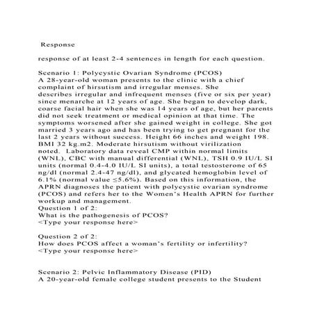 Scenario 1 Polycystic Ovarian Syndrome (PCOS)A 28-year-old woma.docx