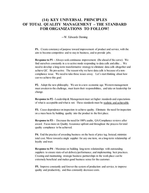 Deming’s 14 points | PPTX | Business Administration | Business