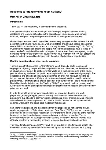 Response to transforming youth custody | DOCX Response to transforming youth custody | DOCX