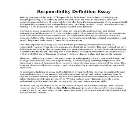 Responsibility Definition Essay | PDF