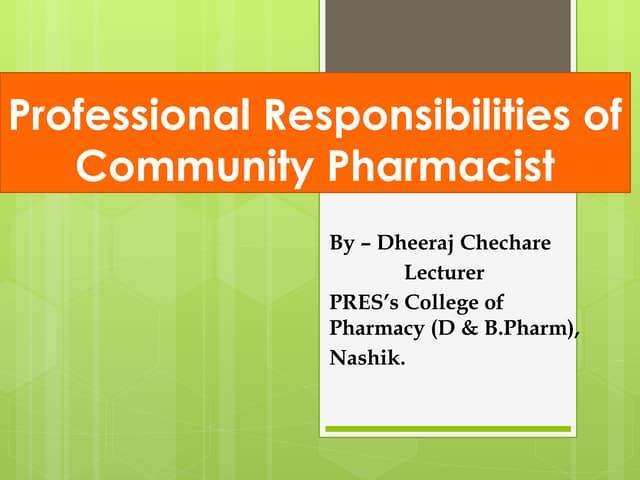 Community pharmacy-Definition ,scope and Roles and responsibilities of ...