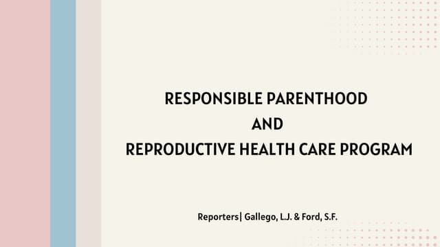 Republic Act 10354 esponsible Parenthood and Reproductive Health Law of ...