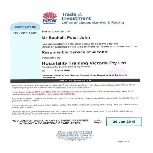 Responsible Service of Alcohol | PDF