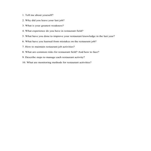 Restaurant cashier interview questions and answers | DOC