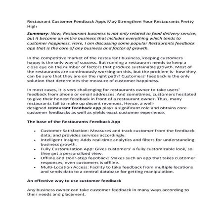 Restaurant customer feedback apps may strengthen your restaurants ...