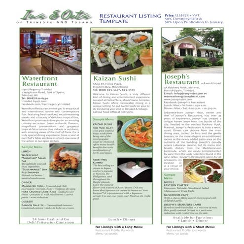 Restaurant Listing Template for the Ins and Outs of Trinidad and Tobago ...