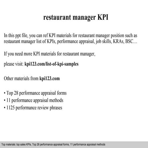 Restaurant manager kpi | PPT