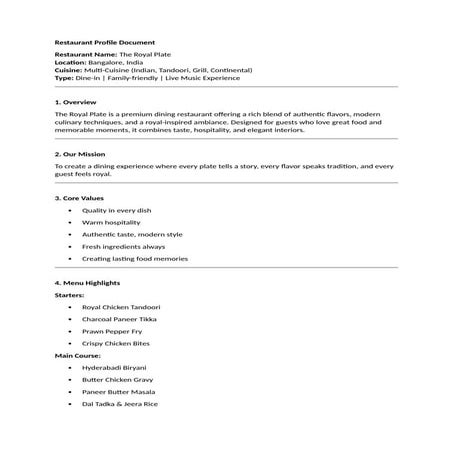 Restaurant Profile Document In banagalore.docx