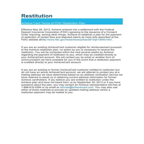 Achieve Card Restitution | DOC