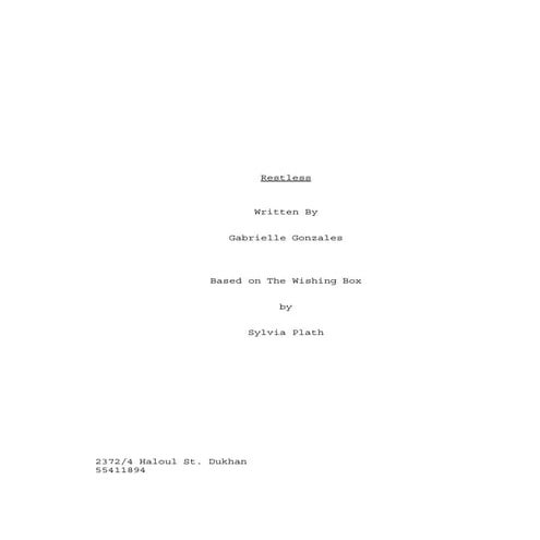 Restless screenplay v2 | PDF | Screenwriting | Content Production
