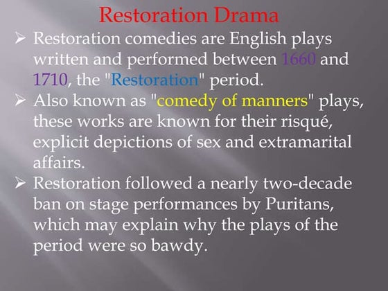 Restoration Starting Seventeenth Century & Restoration Comedy | PPTX