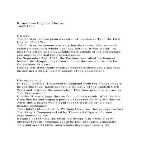 Restoration England Theatre1642-1800HistoryThe Puritan.docx