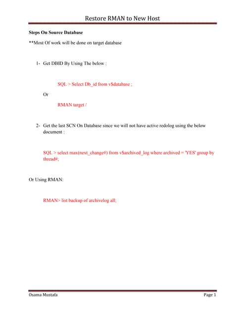 Step By Step Restore Rman To Different Host Pdf Databases