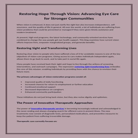 Restoring Hope Through Vision Advancing Eye Care for Stronger ...