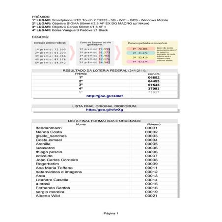 Resultado sorteio digiforum | PDF