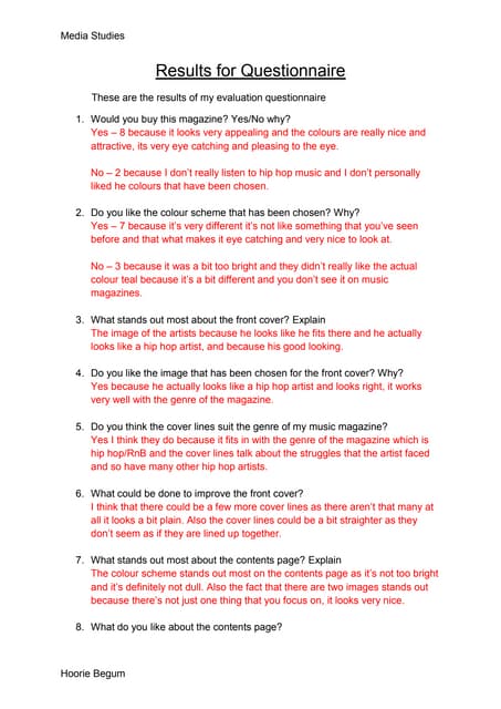 Questionnaire answers | PDF