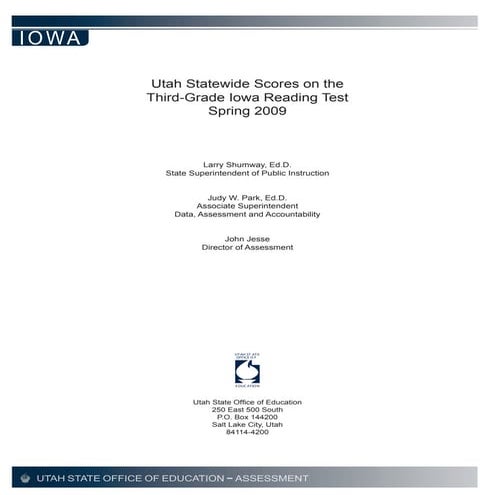 Assessment Utah Statewide Scores on theThird-Grade Iowa Reading Test | PDF