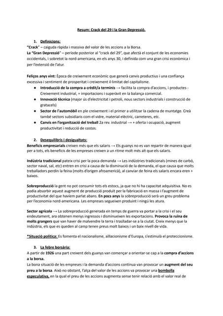 Esquema sobre el Crac del 29-Història del món contemporani ( | PDF