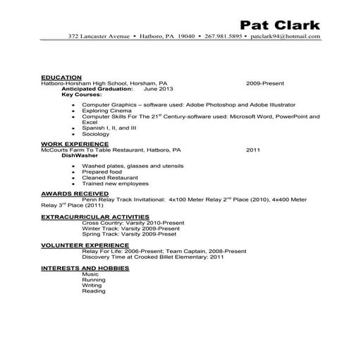 Resume | DOCX | Track and Field | Sports