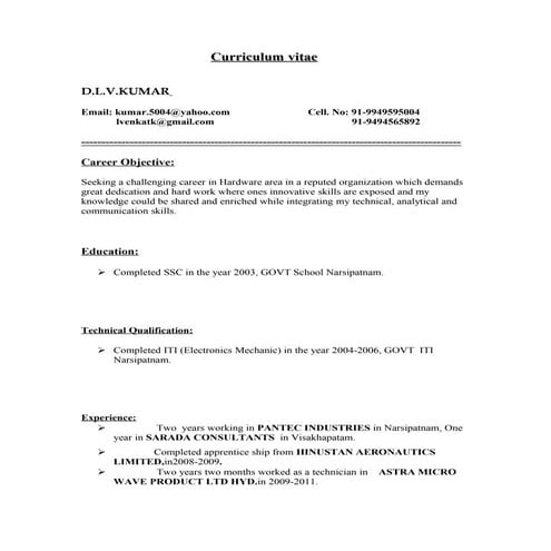 ELV ENGINEER RESUME | DOC