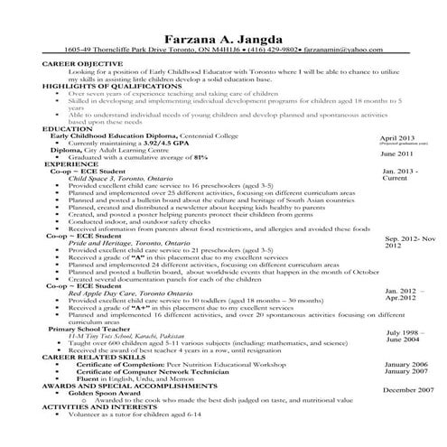 Resume | PDF | Daycare and Pre-School | Parenting